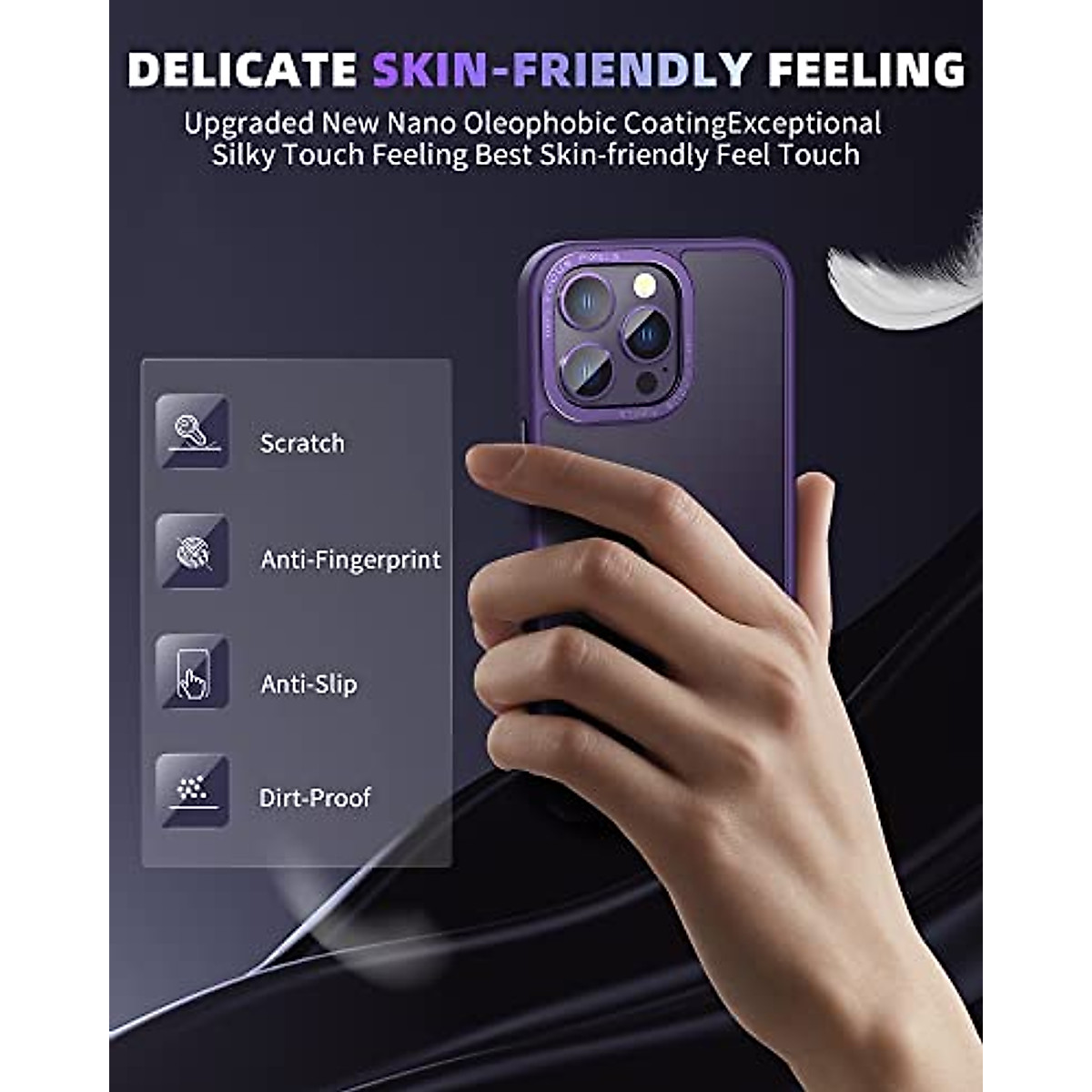 Dadanism Designed for iPhone 14 Pro Case, Military Grade Drop Protection, Skin-Friendly PC Back, Advanced Camera Protection Ring, Anti-Scratch Anti-Fingerprint(Deep Purple, 6.1 Inch)