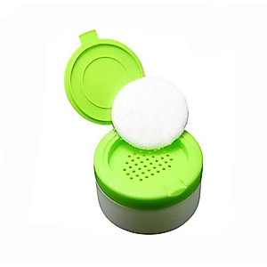 1Pcs ABS Empty Refillable Baby Talcum Powder Box with Green Lid Sifter and Powder Puff Baby Skin Care Powder Case Loose Powder Jar Container Bottle Holder for Baby After-Bath