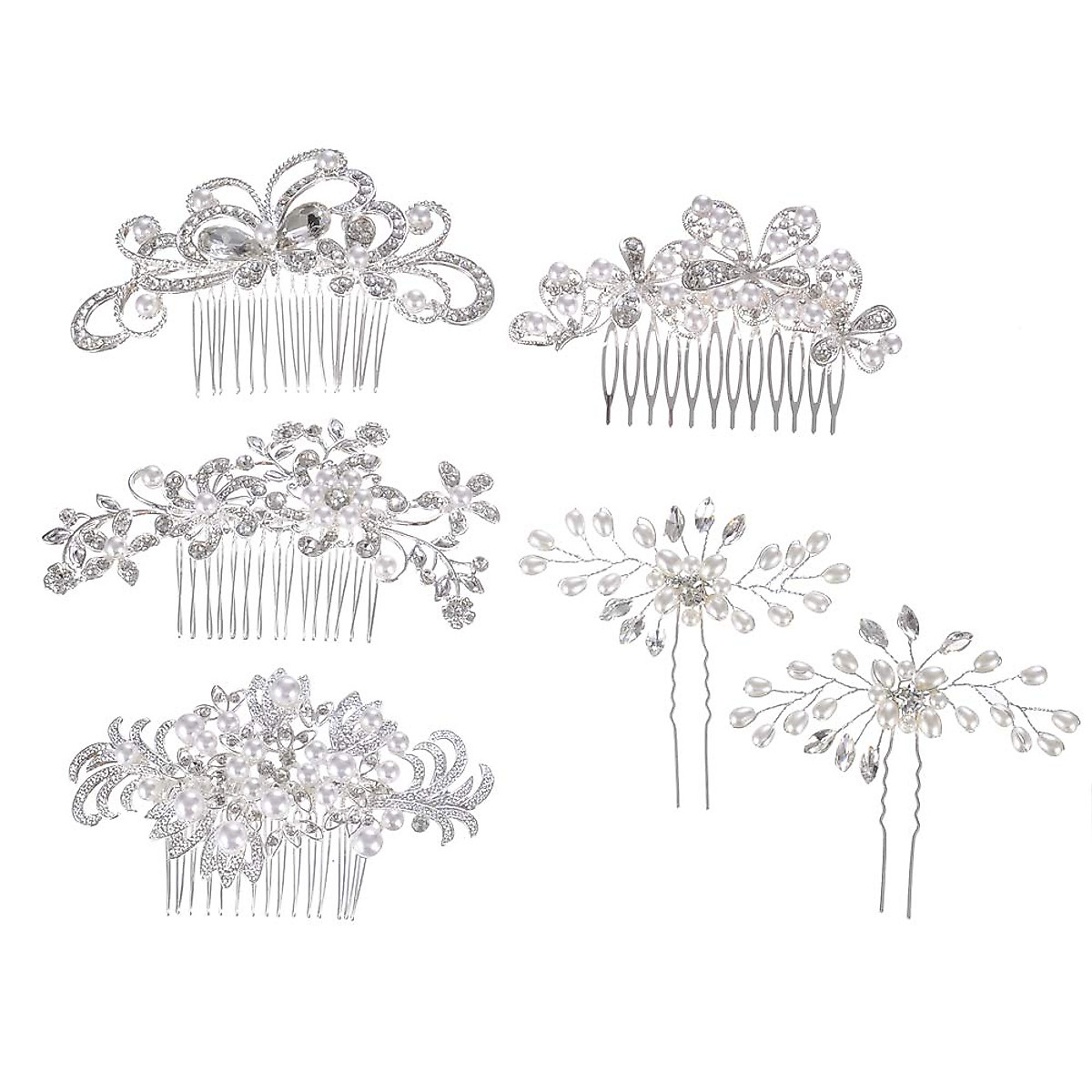 inSowni 32 Pack Silver Wedding Hair Side Combs+U-shaped & Twist Bridal Hair Pins Pieces Accessories Rhinestone Pearls for Women Girls Brides Bridesmaids