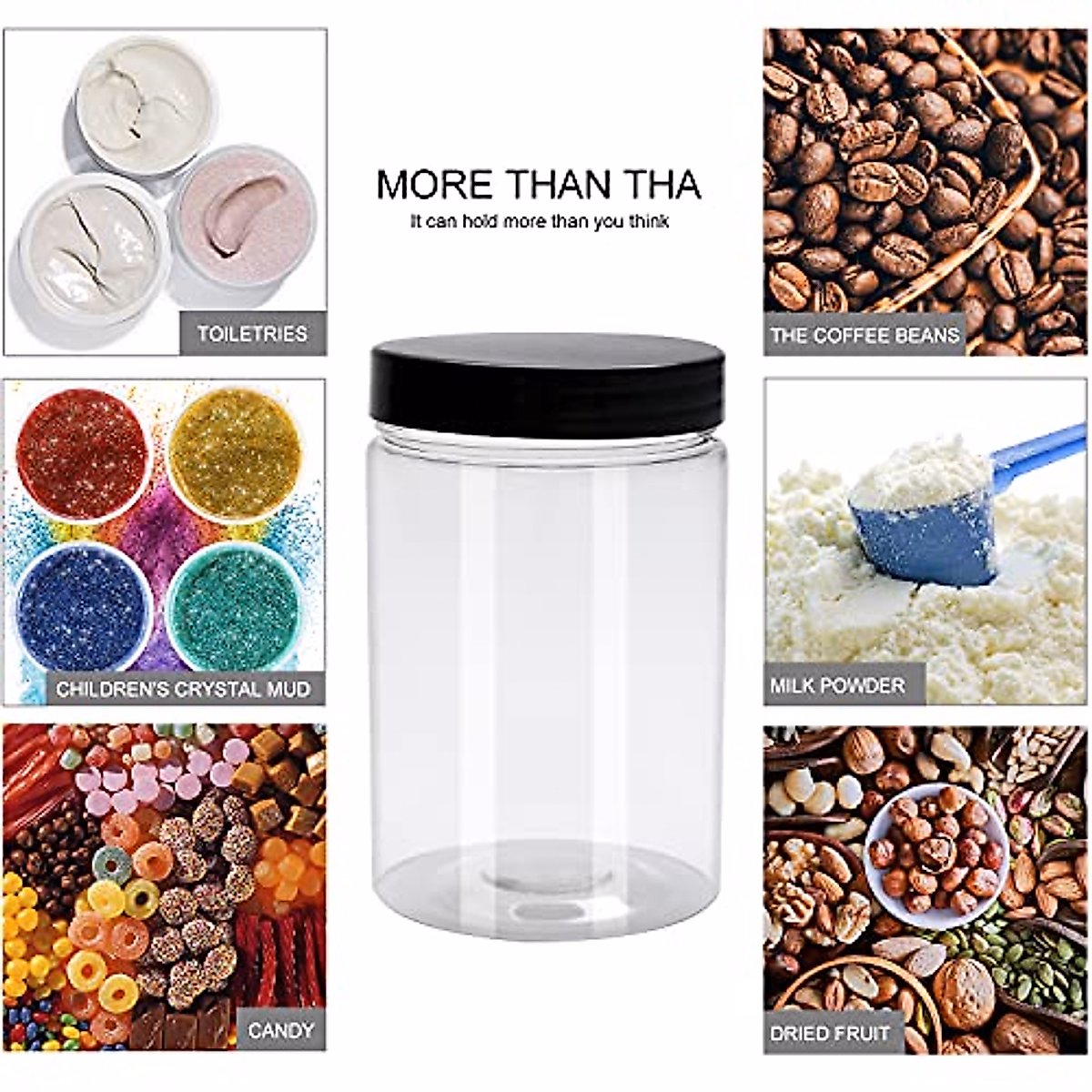 Accguan 25Pack 8oz Plastic Jar Storage Container with Black Lids Airtight Clear Wide-mouth Slime Storage Jars for Cosmetic Cream Light Clay