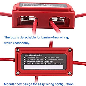 AMOMD 2PCS 300A Bus Bar Box Heavy Duty Module Design Nickel Plated Brass Buss Battery Power Distribution Block with 4xM8(5/16") Stainless Steel Terminal Studs Marine Ground DC12 24 48V（Red & Black）