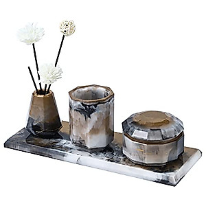 ISSEVE 4Pcs Resin Molds for Bathroom Accessories Set, Silicone Molds for Resin Casting - Toothbrush Holder Cup & Diffuser Bottle Mold, Tray & Jar Mold with Lid Kit for Countertop Vanity Organizer