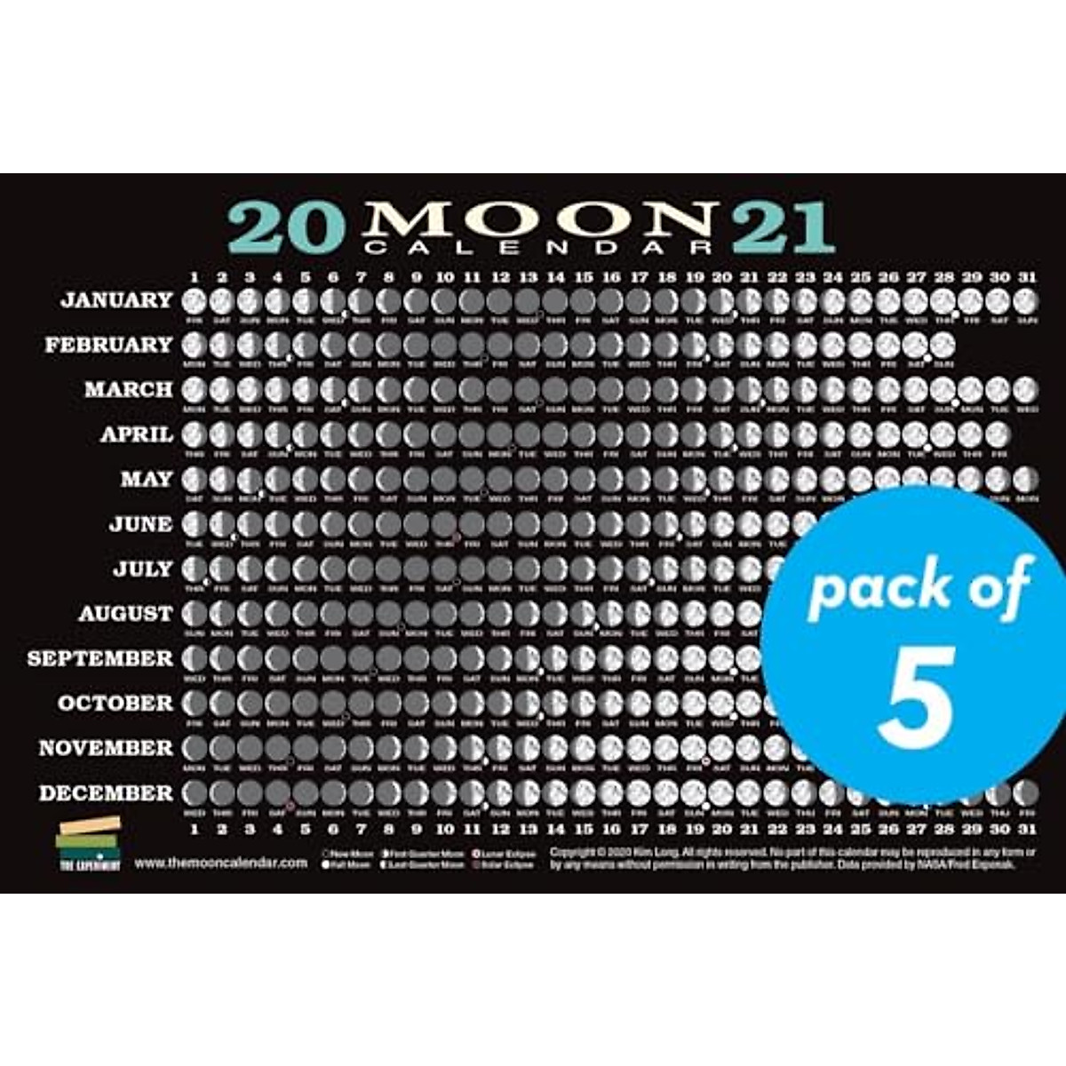 2021 Moon Calendar Card (5 pack): Lunar Phases, Eclipses, and More!