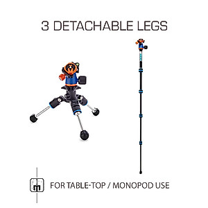3 Legged Thing Punks Corey 2.0 Magnesium Alloy Ultra-Compact Travel Tripod - Adjustable, Multi-use Camera Tripod with Three Detachable Legs - Blue/Black (COREYBLUE2.0)