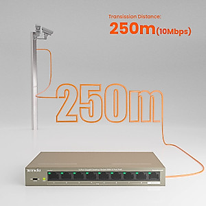 Tenda TEG1109P, 8 Port Gigabit PoE Switch Compatible with IEEE 802.3af/at Devices, Unmanaged PoE Switch with 8 Port PoE+@102W, w/ 1 Uplink Gigabit Port, Metal Design, Limited Lifetime Protection