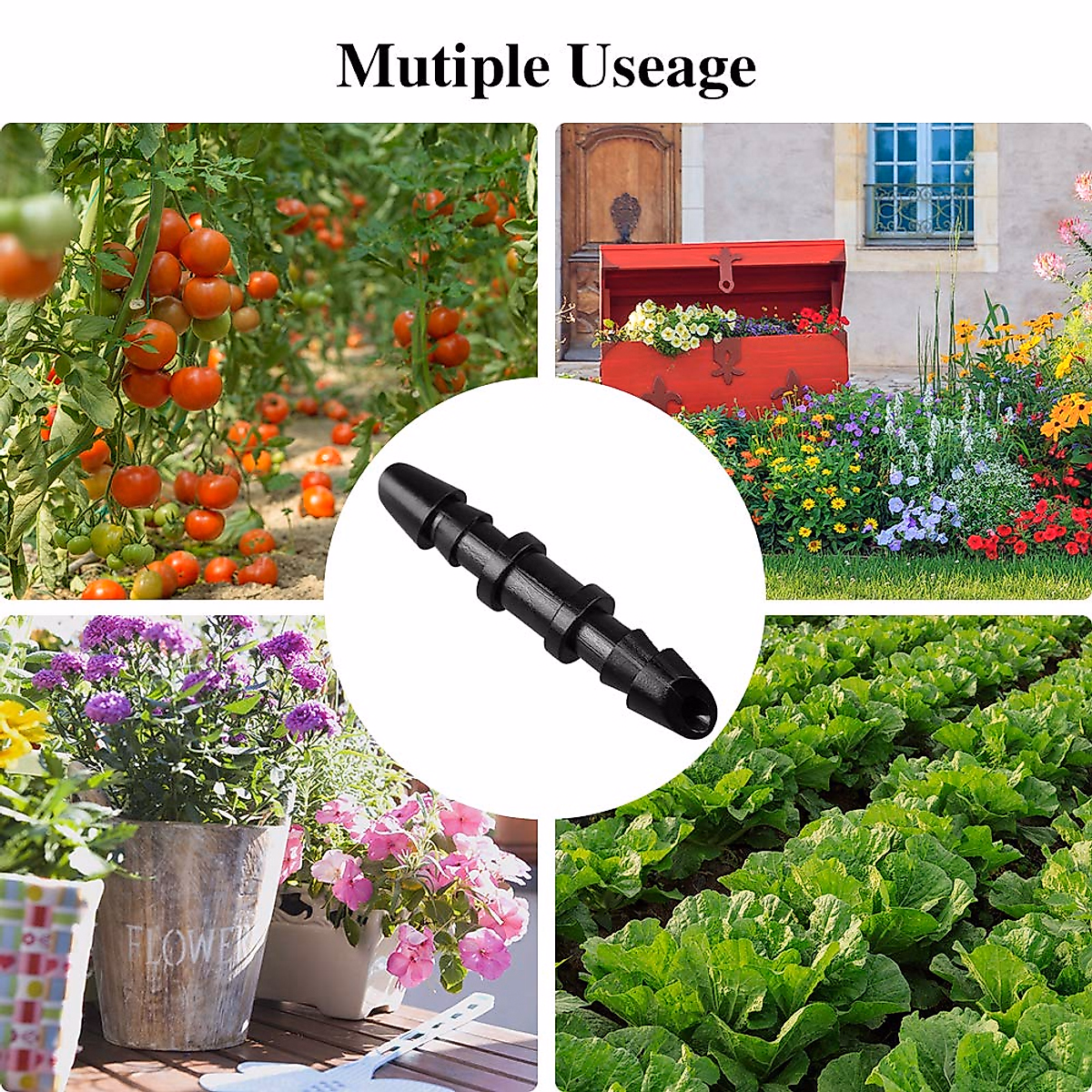 iMopo 70 Pack Drip Irrigation Universal 1/4" Barbed Coupling Fitting, Barbed Connectors for 1/4" Drip Tubing