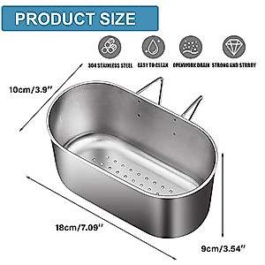 Stainless Steel Sink Drain Strainer Basket, Multifunctional Hanging Sink Strainer Colander Drain Basket for Filter Kitchen Waste and Wash Vegetables Fruits (Silver)