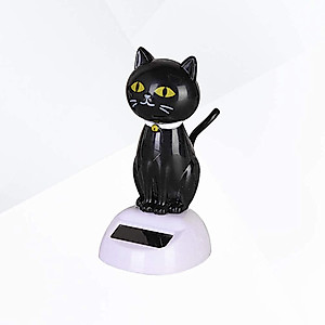 Solar Cat Bobble Shaking Head Dancing Toy Cat Figurine Statue Car Dash Board Ornaments for Car Vehicle Decoration - Black