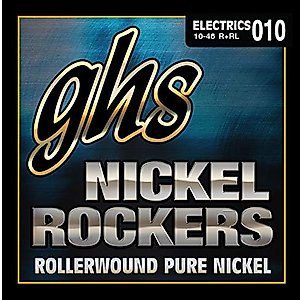 GHS Strings R+RL Nickel Rockers, Rollerwound Pure Nickel Electric Guitar Strings, Light (.010-.046)