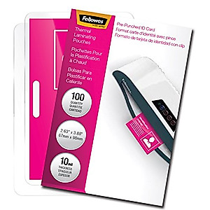Fellowes, Hot Laminating Pouches, 10 Mil, ID Card, 100 per Pack (52051)