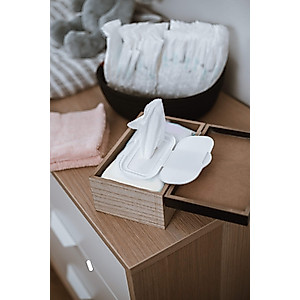 Bathroom Flushable Wipes Dispenser Decorative Wooden (MDF) Box Container to Conceal Diaper or Flushable Wipes 19cm x 12cm x 9cm Beige and Black