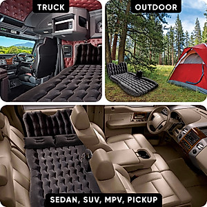 EPHESIAL Car Mattress - with Mobile Phone Pocket, Headboard, Pillows and Air Pump (Portable) - Car Air Mattress - Backseat Air Mattress for Car - Inflatable Bed for Car, SUV, Truck (Black)