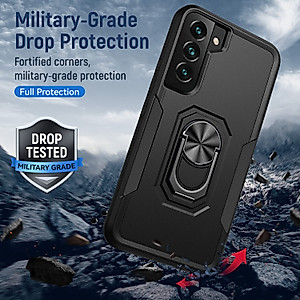Janmitta Compatible with Samsung Galaxy S22 Case with Screen Protector[Not for S22+],Heavy Duty Shockproof Full Body Phone Cover,Built in Finger Ring Stable Kickstand,2022 Black Matte