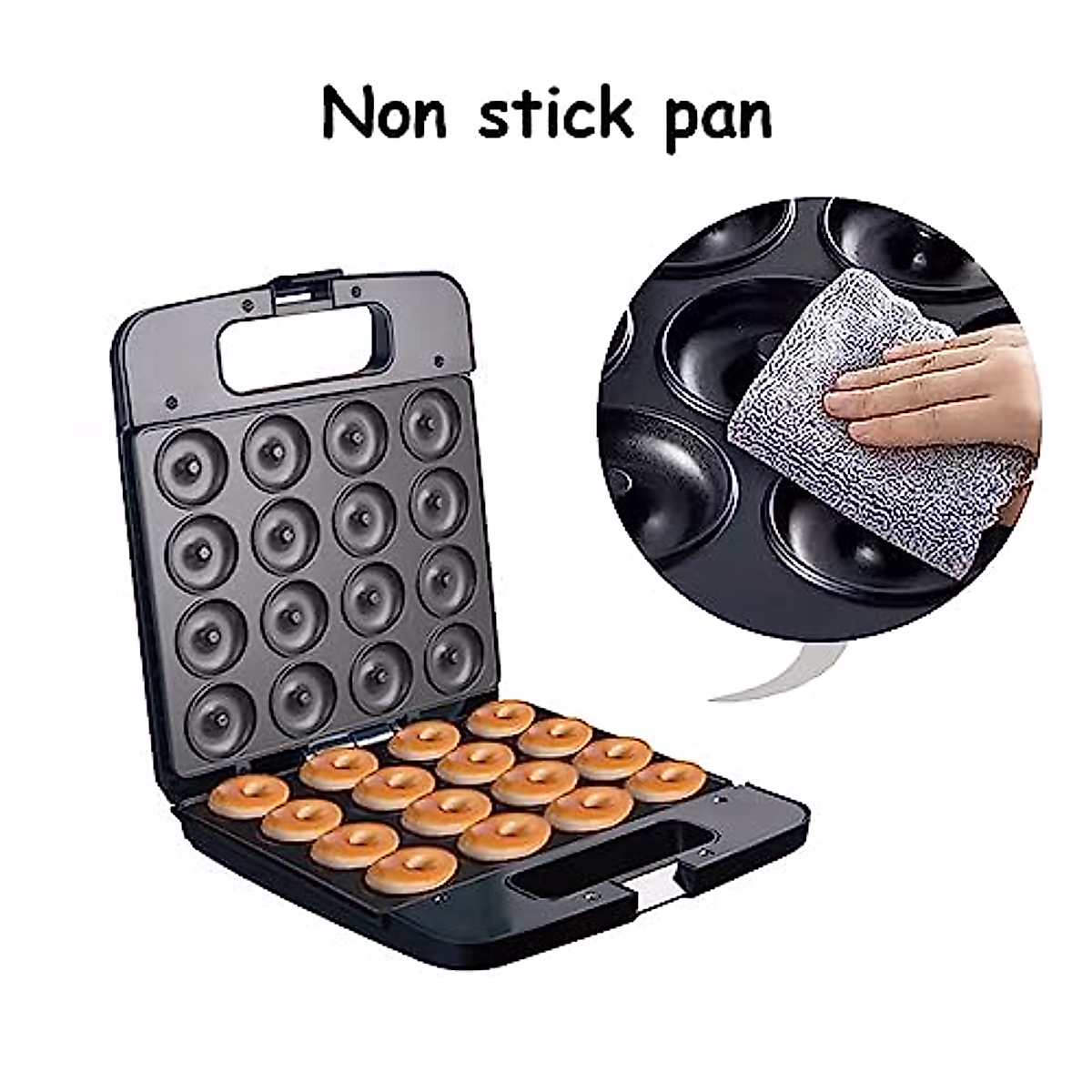 Mini Donut Maker, 1400w Donut Maker Machine, Can Make 16 Donuts, Heated on Both Sides, Non-stick Pan, Suitable for Family Gatherings, Dessert Making for Couples, Dessert Shop (Black)