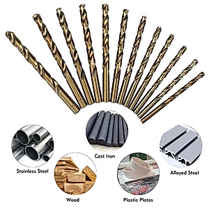 GMTOOLS 29Pcs Cobalt Drill Bits Set, M35 High Speed Steel, 135 Degree Tip, Stainless Steel, Plastic and Wood with Metal Indexed Storage Case 1/16"-1/2"