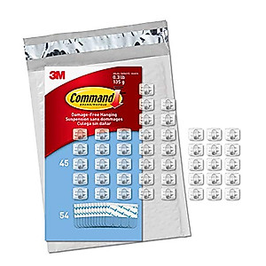 Command General Purpose Variety Kit, Hangs Up to 19 Items, Organize Damage-Free & Clear Mini Light Clips, 45 Clips, 54 Strips - Easy to Open Packaging, Decorate Damage-Free