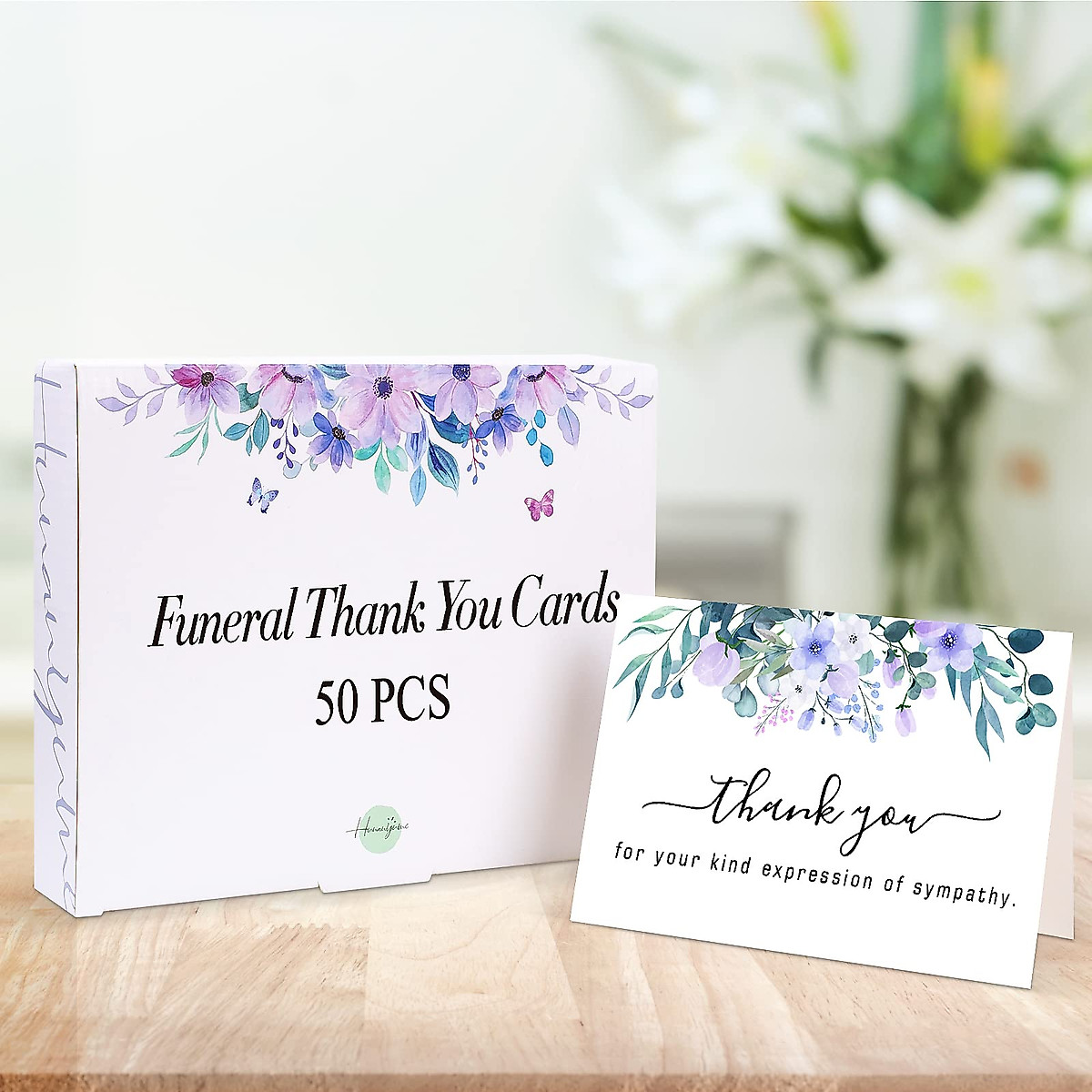 50 Pack Funeral Thank You Cards with Envelopes, Stickers & Message Inside, 4×6 in Watercolor Flowers Butterflies Bereavement Sympathy Thank You Cards for Funeral Family Friends Loved Ones Celebration of Life