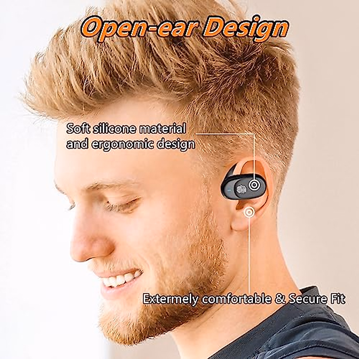 JQQLKJOE Open Ear Air Conduction Headphones,Wireless Sports Earbuds with Mic– 130° Adjustable,Open Ear Headphones Wireless Bluetooth for Music/Gaming/Running/Working