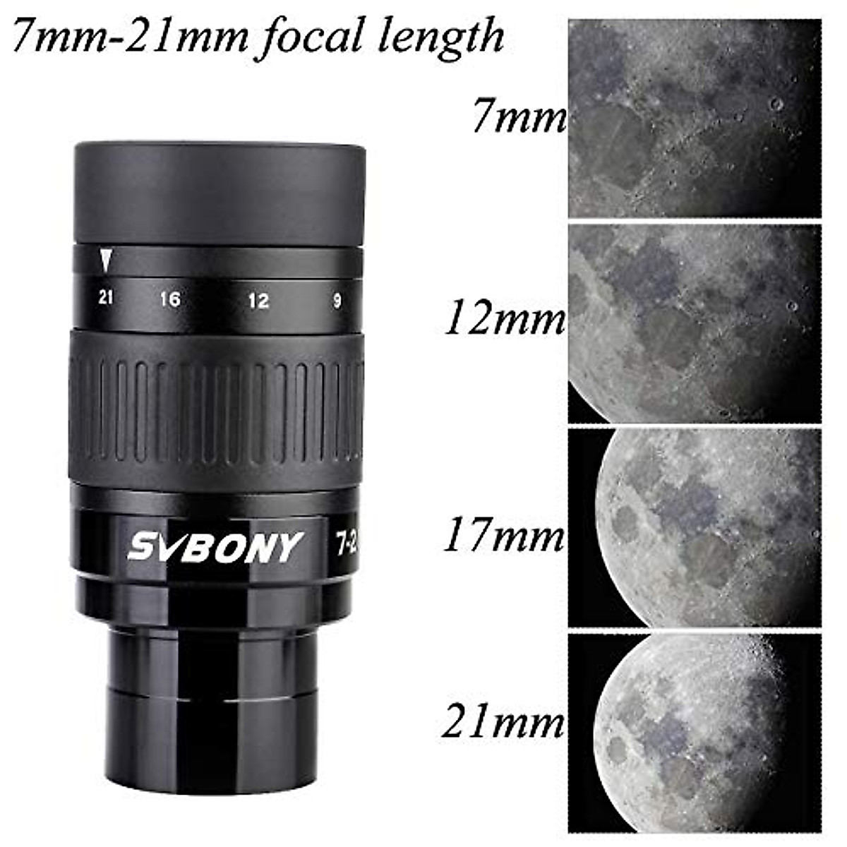 SVBONY SV135 Telescope Eyepiece Zoom 7 to 21mm 1.25 Inch Zoom Eyepiece Fully Multi Coated 6 Element 4 Group Zoom Lens Telescope Accessory for Astronomic Telescopes