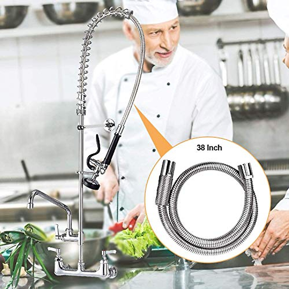 KWODE Pre-rinse Hose 38 Inch Flexible Stainless Replacement Hose for All Brand Commercial Kitchen Sink Faucet with 7/8”-20NPT Female Thread (96CM/38”)