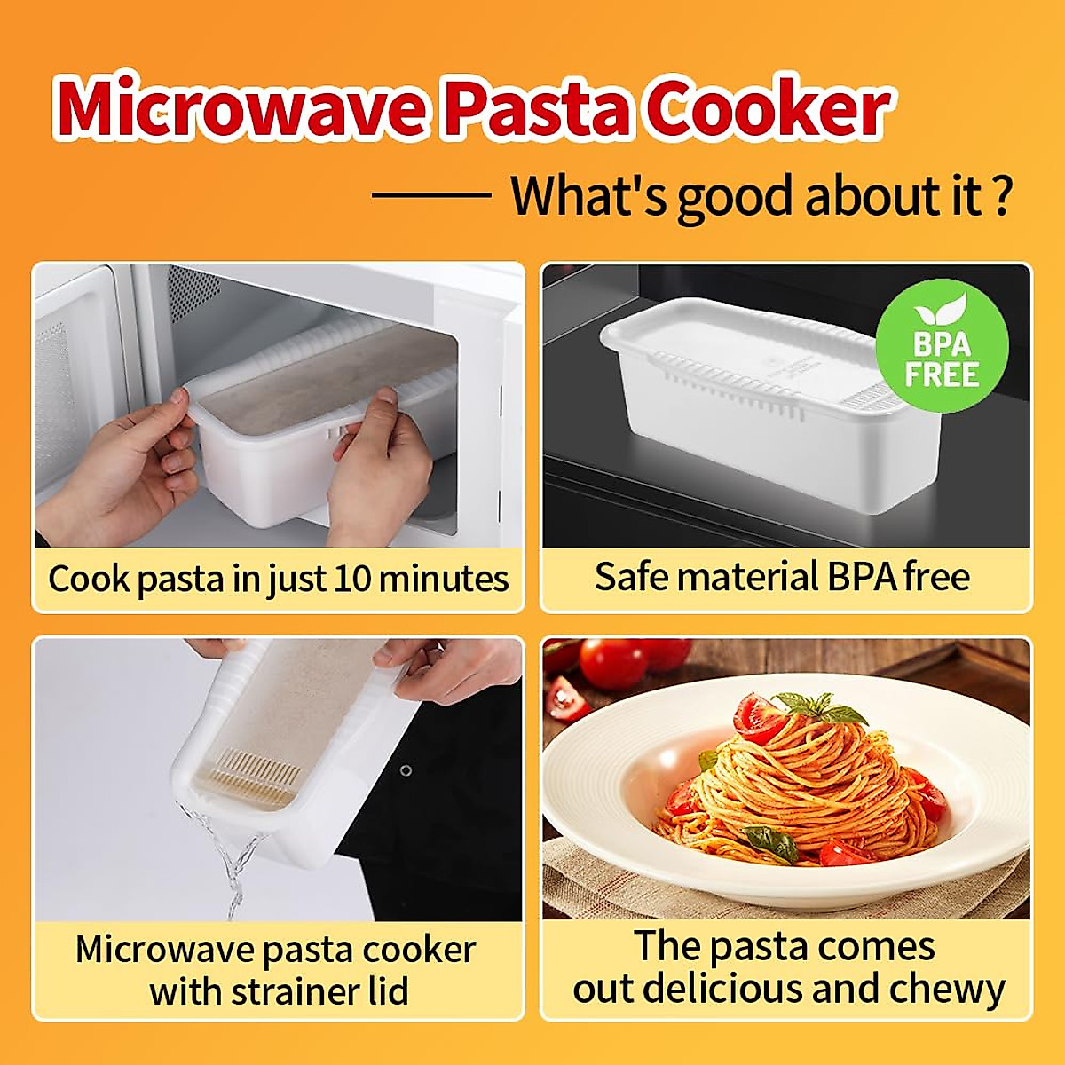 Microwave Pasta Cooker With Strainer Lid,pasta Cooker In Microwave Makes 4 Servings Of Pasta Quickly And Easily,microwave Spaghetti Cooker Makes Perfect Pasta Every Time For Dorm, Kitchen Or Office