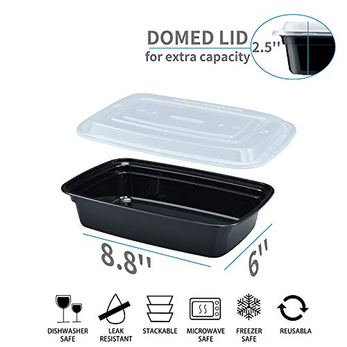 Plastic Meal Prep Containers 28oz 50 Pack, Food Storage Containers with Lids Airtight, Food Prep Containers for Freezer, Reusable Bento Lunch Box Togo Food Box, Disposable Takeout Deli Containers