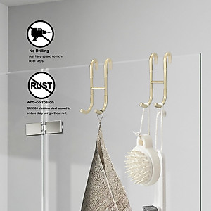 BWE 2 Pack Shower Door Hooks,304 Stainless Steel Over Door Hooks,Towel Hooks for Bathroom Frameless Glass Shower Door 0.47"(12mm),Drilling-Free Hanger Shower Hooks,Brushed Gold