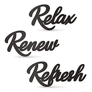 KOYILTD 3 Pieces Bathroom Decor Wooden Bathroom Sign Relax Renew Refresh Sign (black)