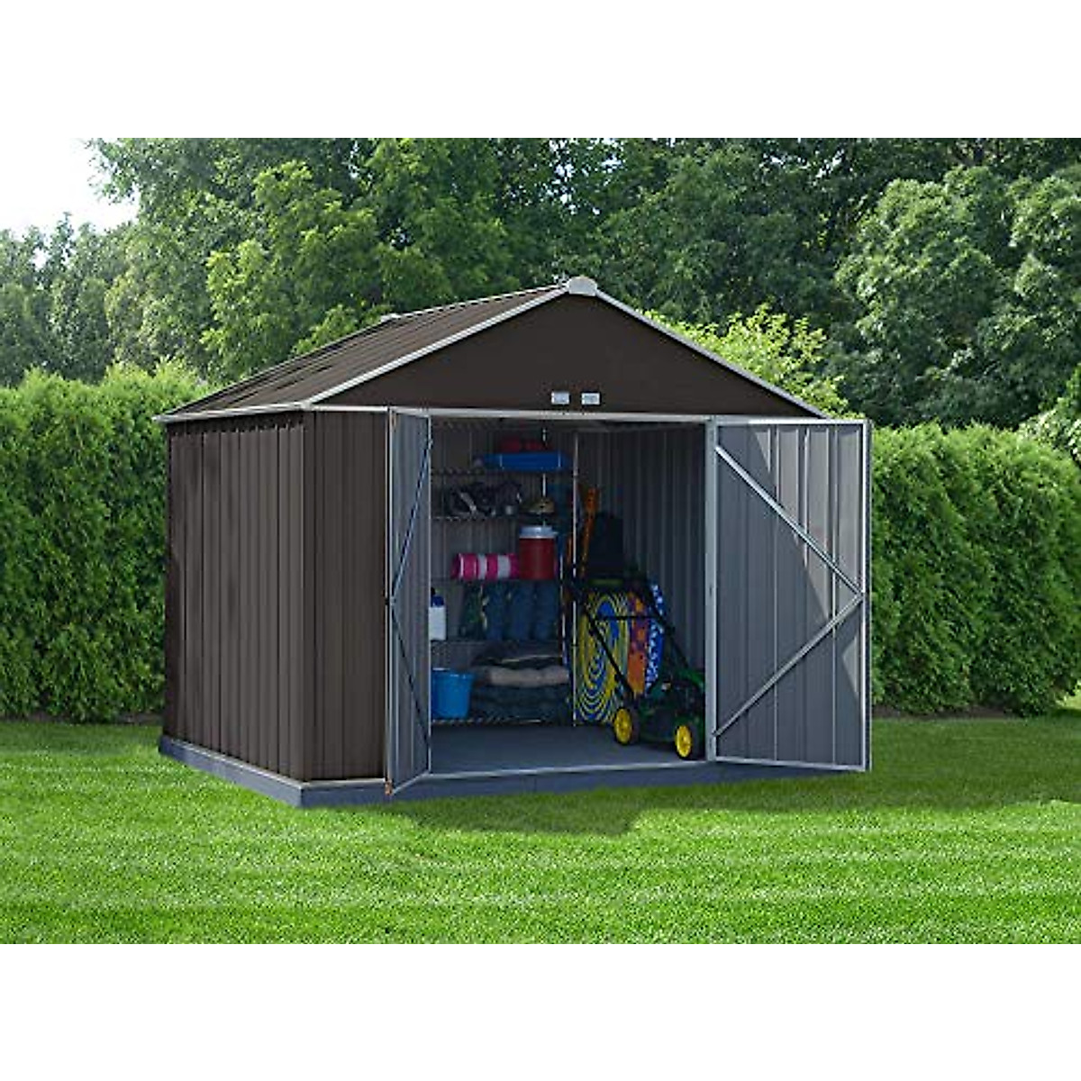 Arrow 10' x 8' EZEE Shed Charcoal with Cream Trim Extra High Gable Steel Storage Shed
