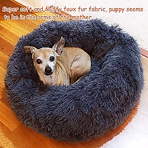 Plush Calming Dog Bed, 36" Dog Bed for Medium and Large Dogs Comfortable Pet Bed Faux Fur Donut Cuddler