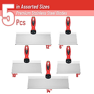 Bates- Putty Knife Set, 5 Pack, Stainless Steel, 14", 12", 10", 8", 6", Putty Knives, Drywall Knife Set, Putty Knife Scraper, Spackle Knife Set, Scraper Tool, Paint Scraper Tool, Drywall Knifes Set