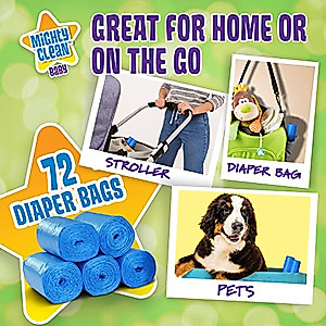 Mighty Clean Baby Disposable Diaper Bag Refill Rolls - Waste Sacks with Light Powder Scent - 72 Count