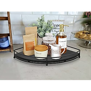 Y&ME Wood Counter Corner Shelf, Black Decorative Serving Tray Bathroom Organizer Countertop, Rustic Tray Riser for Coffee Bar Decor, Display Riser for Farmhouse Accent Centerpiece in Kitchen/Dining