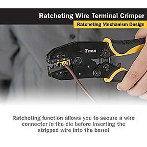 TITAN 11477 Ratcheting Wire Terminal Crimper Tool for Insulated Terminals, Fixed Jaw Crimper