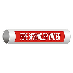 ComplianceSigns.com Fire Sprinkler Water (White Legend On Red Background) ASME A13.1 Pipe Label Decal, 8x2 inch 50-Pack Vinyl