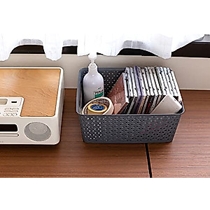 Aebeky Plastic Storage Basket,Medium Weave Basket Organizer,4-Pack (Grey)