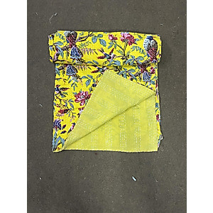 Birds Print Indian Cotton Hand Stitched Kantha Quilt Bedding Throw Bedcover Queen Size Blanket Home Decorative Gudari Bedspread KQ-49