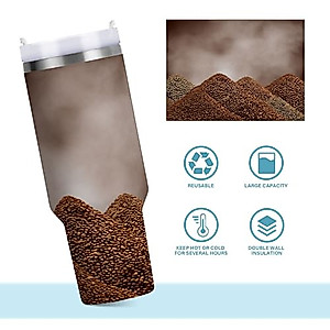 RPLIFE Coffee Brown 40 Oz Tumbler with Handle, Stainless Steel Cups with Lid, Tea Tumbler