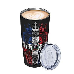 Crown Lion And Flag Of Dominican Republic Coffee Cup,With Lid Spill Proof And Straw Thermos Cup Stainless Steel Water Bottle Reusable Auto Mug Travel Mug-20oz