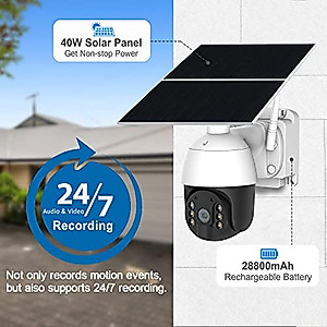 4G LTE Cellular Solar Security Cameras Wireless Outdoor Battery Powered No WiFi, PTZ Video Surveillance Camera for Home Security, Color Night Vision, 2 Way Talk, Motion Detection, Phone App Alerts