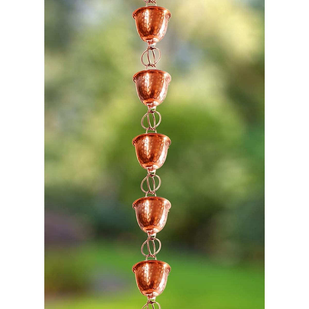 Monarch Rain Chains 26558 Pure Copper Hammered Cup Rain Chain Replacement Downspout for Gutters, 8-1/2 Feet Length