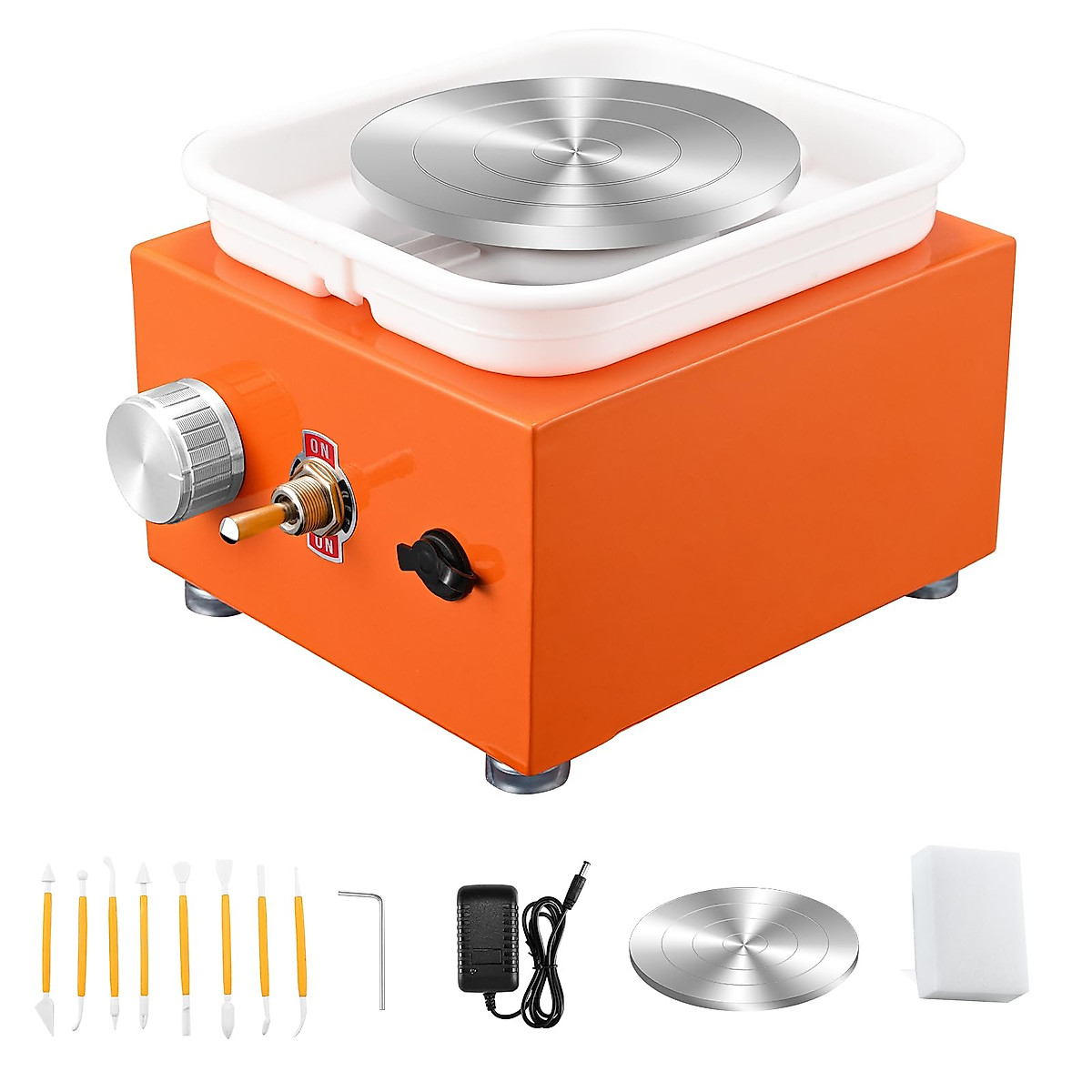 NantFun Mini Pottery Wheel Machine, 6.5cm 10cm Double Turntables Detachable Basin Forming Machine Adjustable Speed Electric Ceramic Wheel with Clay Tools for Kids Adults Beginners (Orange)