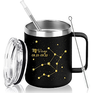 Gingprous Virgo Tumbler for Women Men, Virgo Gifts Insulated Stainless Steel Coffee Mug, August September Birthday Gifts, Constellation Gifts for Astrology Star Lovers BFF Family Coworker, 12Oz, Black