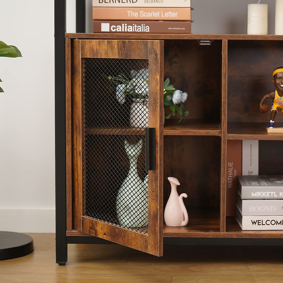 usikey Industrial TV Stand for 60 Inch TV, Entertainment Center, TV Cabinet with Storage Shelves, Media TV Console, Home Living Room Storage Cabinet for TV, Rustic Brown