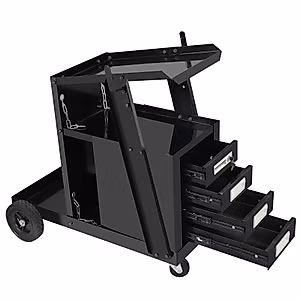 4 Drawer Cabinet Welding Cart, Mig Tig Arc Welder Cart Plasma Cutter Tank Storage Heavy Duty Rolling Workshop Organizer with 2 Safety Chains