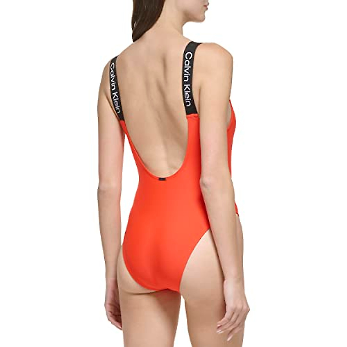 Calvin Klein Women's Standard Classic Over The Shoulder One Piece Swimsuit, Vermillion Logo