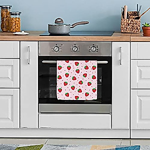Dujiea Red Strawberry Kitchen Dish Towels Decorative Hand Towels Absorbent Microfiber Towel Multipurpose for Bathroom Hotel Gym Spa 15 X 27 Inches