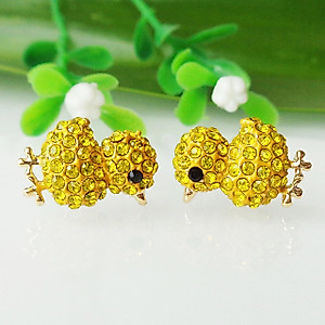 Navachi 18k Gold Plated Chicken Yellow Crystal Enamel Az1011s Stud Earrings