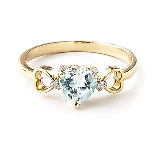 Galaxy Gold GG 14k Yellow Gold Ring with Heart-shaped Aquamarine and Diamonds - Size 5.5