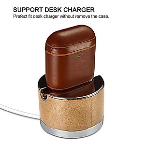 AirPods Case, ICARER Genuine Airpods Leather Case (The Front LED Visible) Wireless Charging Cover for Apple Airpod 2 & 1 (Brown)
